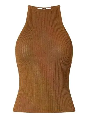 Pinko Tie Ribbed Top - Brown