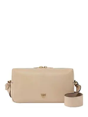Pinko Leather Shoulder Bag With Zip Fastening - Neutrals
