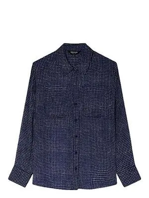 WHISTLES Grid-Pattern Semi-Sheer Woven Shirt