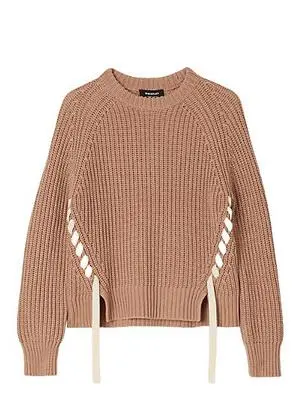 Whistles Lace-up Ribbed Knitted Jumper - Cream