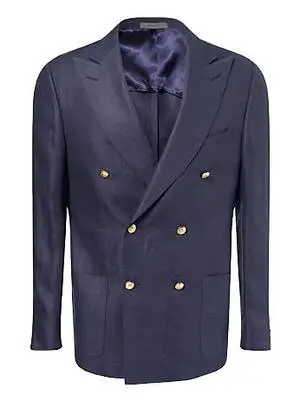 Corneliani Double-breasted Peak-lapel Linen Jacket - Navy Blue