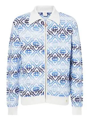Casablanca Monogram Zip Wool-blend Knitted Cardigan - Blue