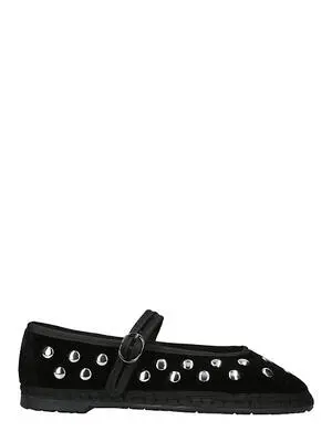 FLABELUS Mae Velvet Mary Jane Flats - Black