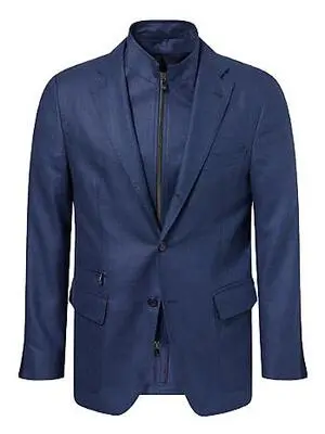 Corneliani Elbow-patch Notch-lapel Silk-and-wool Jacket - Navy Blue