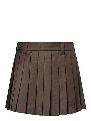 Miu Miu Logo-embroidered Pleated Wool Mini Skirt - Cacao