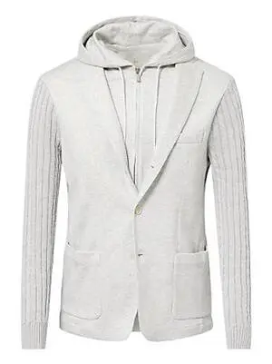 Eleventy Detachable-hood Cable-knit Cotton-and-linen Jacket - Light Melange Gray