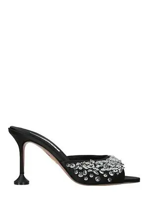 AQUAZZURA Bisous Crystal 85 Satin Mules - Black