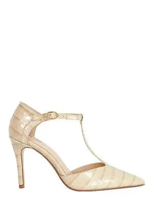 DUNE Castered Heeled Leather Courts - Blush Croc Leather