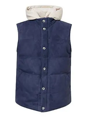 Eleventy Detachable-hood Padded Suede Gilet - Blue, Sand