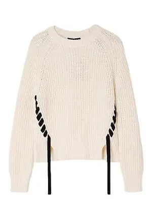 Whistles Lace-up Ribbed Knitted Jumper - Cream