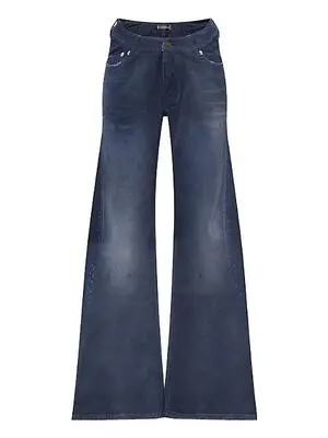 Balenciaga Curved-waistband Wide-leg Denim Jeans - Navy Dirty Dark Blue