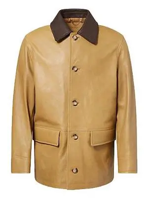 Gant Decker Contrast-collar Leather Jacket - Warm Khaki