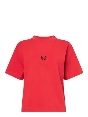 Balenciaga Logo-embroidered Round-neck T-shirt - Red