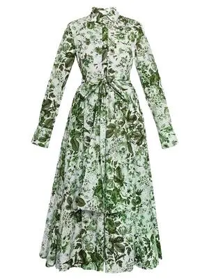 Erdem Leaf Print Tie Midi Dress - White