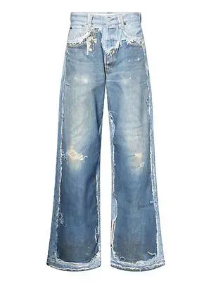 Acne Studios Graphic-print Wide-leg Denim Jeans - Mid Blue