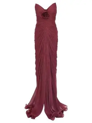 ANA RADU Strapless Gown With Rose Detail - Red
