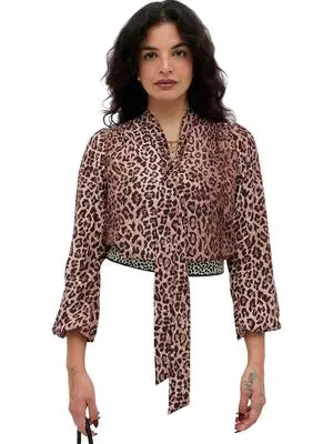 Rixo Moss Leopard Silk Blouse - Brown