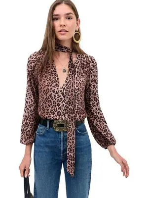 Rixo Moss Leopard Silk Blouse - Brown