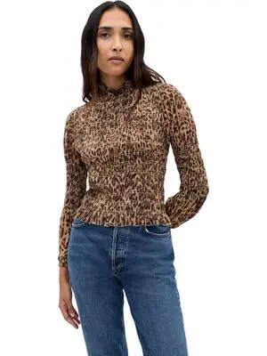 Rixo Gardenia Leopard Print Top - Brown