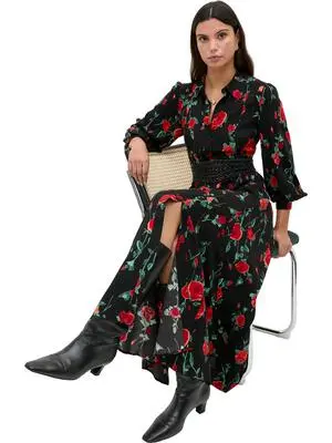 Rixo Maddison Claudia Rose Shirt Dress - Black