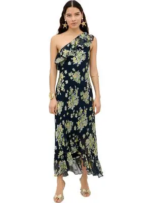 Rixo Leon Bouquet Devoré Dress - Navy