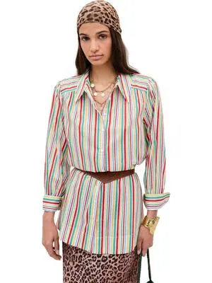 Rixo Ashlynn Maxime Stripe Ivory Blouse - Multi