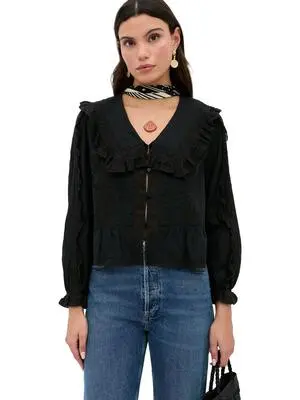 Rixo Maribelle Lace Top Regular - Black
