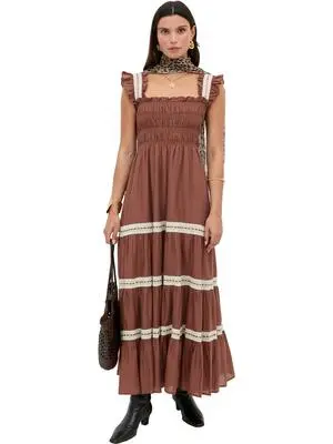 Rixo Aubrie Regular Midi Dress - Brown