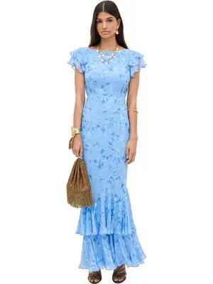 Rixo Ordinia Ava Devore Maxi Dress - Blue