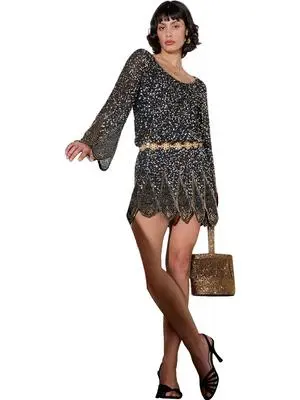 Rixo Dulce Florence Embellishment Dress - Gold