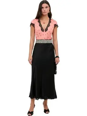 Rixo Lace-hem Midi Skirt - Black