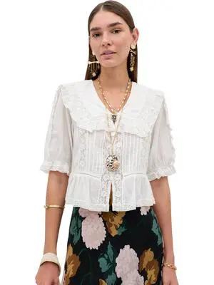 Rixo Ellery Puff-Sleeve Top White
