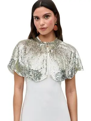 Rixo Evienne Embellished Cape - Ivory