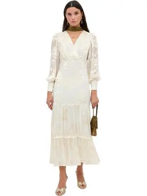 Rixo Elsie Silk-velvet Devoré Dress - Cream