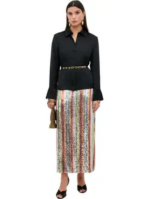 Rixo Kelly Dixie Stripe Embellished Skirt - Multi