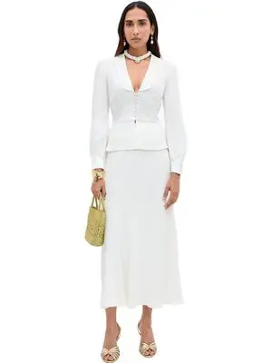 Rixo Joan Silk Midi Skirt - Ivory