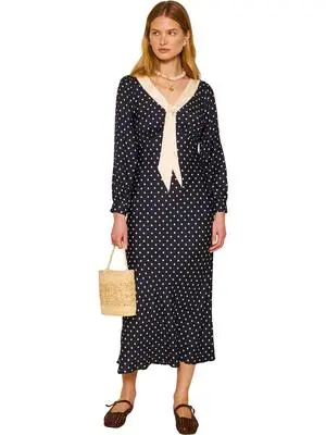 Rixo Lotta Polka Dot Dress - Navy