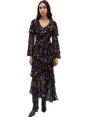 Rixo Loralyn City Floral Dress - Black