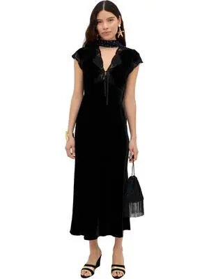 Rixo Amari Velvet Midi Dress - Black
