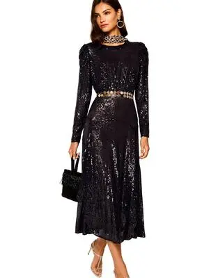 Rixo Sequin Midi Dress - Navy