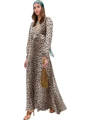 Rixo Emory Antelope Spot Print Silk Midi Dress - Brown