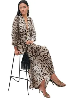 Rixo Emory Antelope Spot Print Silk Midi Dress - Brown