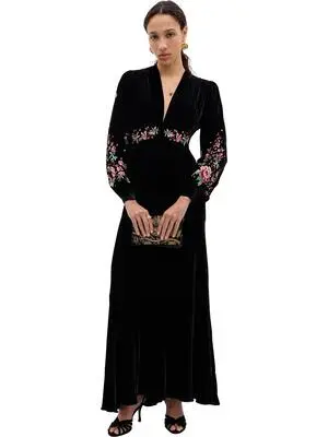 Rixo Emory Blossom Embroidered Midi Dress - Black