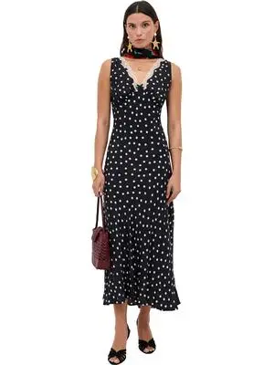 Rixo Sandrine Polka Dot Slip Dress - Navy