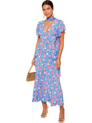 Rixo Evie Rose Shell Dress - Blue