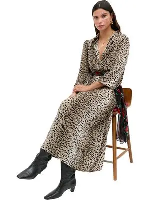 Rixo Izzy Antelope Spot Midi Dress - Brown