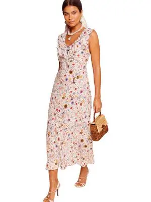 Rixo Seraphina Floral Midi Dress - Cream