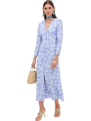 RIXO Katie Dress In Tulip Fields Cornflower Print