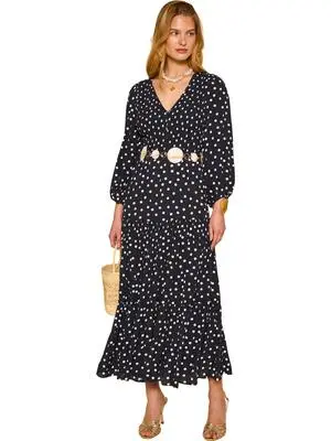 Rixo Brooke Bohemia Spot Midi Dress - Navy