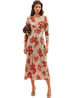 Rixo Katie Milos Floral Dress - Red